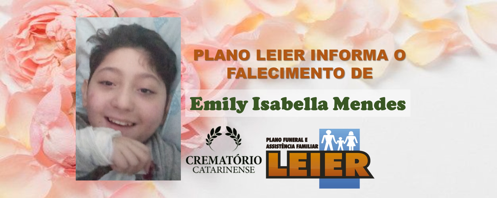 Plano Leier informa o falecimento de Emily Isabella Mendes